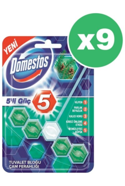 Domestos Wc Blok 5'li Güç Çam Ferahlığı 9 x 55 gr