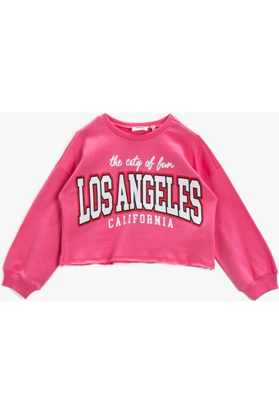 Koton Baskılı Crop Sweatshirt Bisiklet Yaka Pamuklu