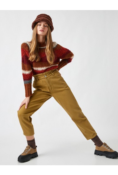 Koton Beli Lastikli Yüksek Bel Kot Pantolon - Baggy Jean