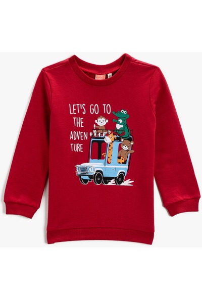 Koton Hayvanlar Baskılı Sweatshirt Bisiklet Yaka Pamuklu