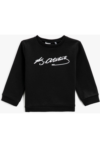 Koton Atatürk Imzası Baskılı Sweatshirt Bisiklet Yaka
