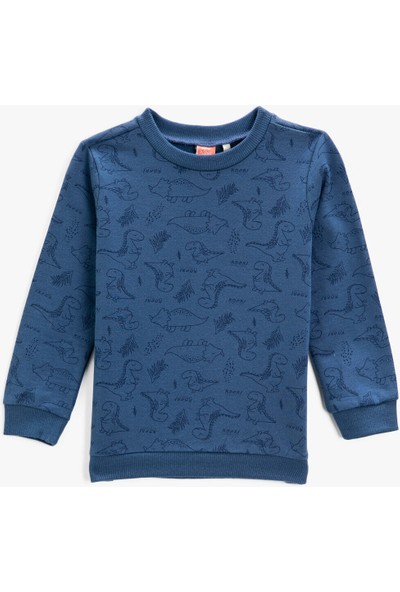 Koton Erkek Bebek Dinozor Baskılı Sweatshirt Bisiklet Yaka Pamuklu