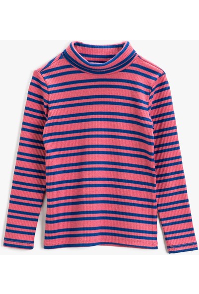 Koton Çizgili Boğazlı Uzun Kollu Tişört Pamuklu