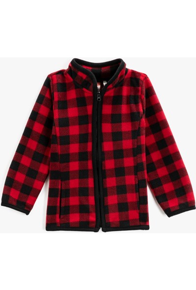 Koton Erkek Bebek Kareli Fermuarlı Sweatshirt Cep Detaylı