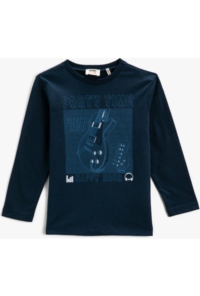 Koton Elektro Gitar Baskılı Tişört Uzun Kollu Pamuklu