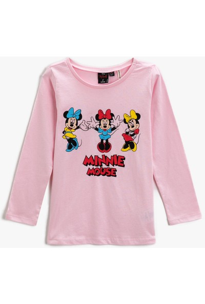 Koton Minnie Mouse Baskılı Lisanslı Uzun Kollu Tişört Pamuklu