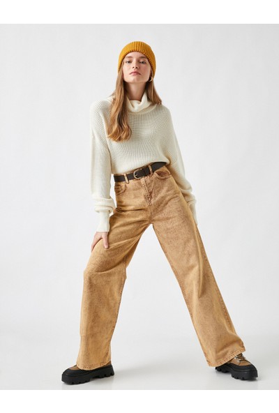 Koton Yüksek Bel Bol Paça Kot Pantolon - Straight Jean