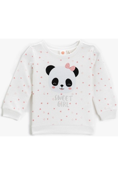 Koton Panda Baskılı Sweatshirt Bisiklet Yaka