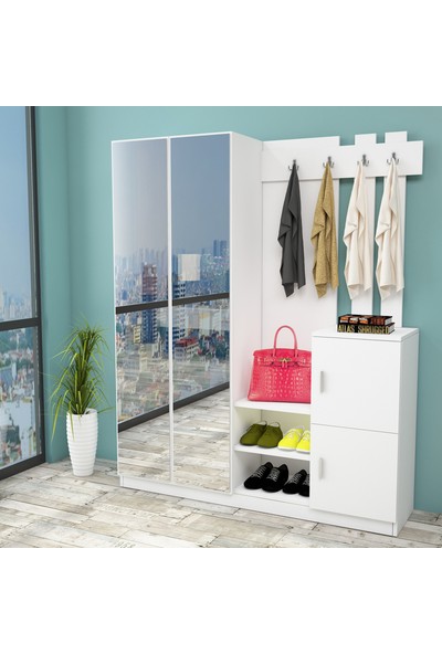Robin Home Lina Aynalı Vestiyer Portmanto Ayakkabılık Beyaz Robin Home Lina Aynalı Vestiyer Portmanto Ayakkabılık Beyaz