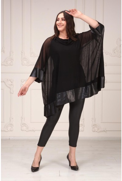Zer Otantik Zerotantik Şifon Büyük Beden Atlet Tunik Takım Siyah