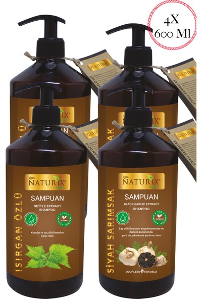 Naturix Kepeğe Karşı Süfatsız Isırgan Otu Özlü Şampuan 2 x 600ML + Kokusuz Siyah Sarımsak Şampuanı 2 x 600ML Naturix Kepeğe Karşı Süfatsız Isırgan Otu Özlü Şampuan 2 x 600ML + Kokusuz Siyah Sarımsak Şampuanı 2 x 600ML