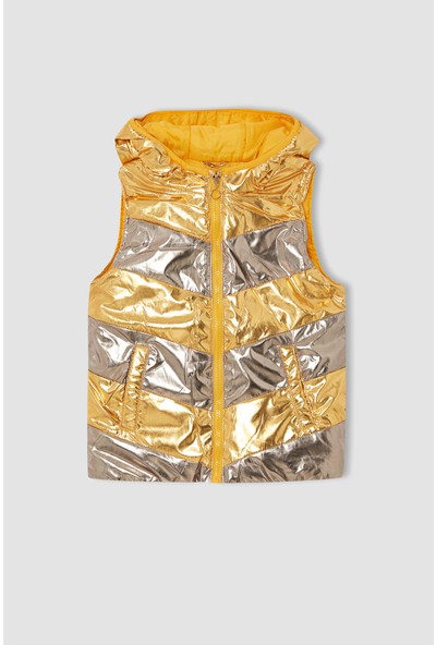 Defacto Kız Çocuk Kapüşonlu Renk Bloklu Şişme Yelek R0088A620WN