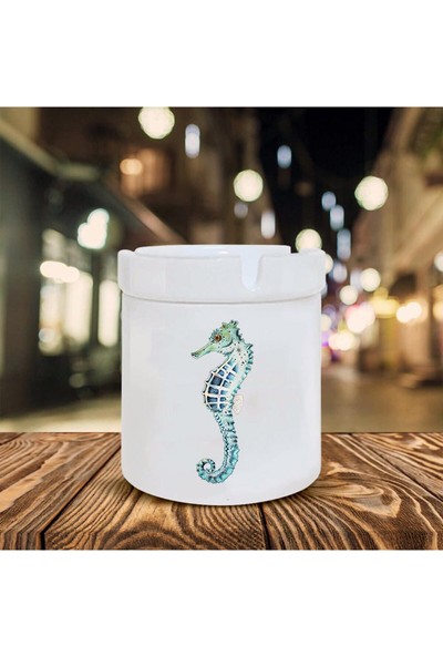 Kumbara Hediyelik Deniz Atı Baskılı Seramik Küllük