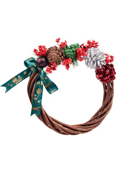 Partijet Yılbaşı Kırmızı Naturel Kapı Süsü Çelenk 25 cm Partijet Yılbaşı Kırmızı Naturel Kapı Süsü Çelenk 25 cm