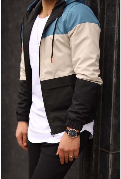 Densmood Erkek Rüzgar ve Su Dayanıklı Üç Renkli Kapüşonlu Yağmurluk Densmood Erkek Rüzgar ve Su Dayanıklı Üç Renkli Kapüşonlu Yağmurluk