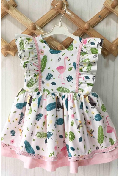 Bertuğ Bebek Flamingo Pembe Askılı Kız Bebek Elbise