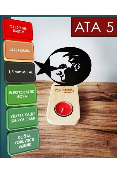Geeg Atatürk Silüetli Metal Mumluk Lazer Kesim (Duvara Gölge Yansımalı) Geeg Atatürk Silüetli Metal Mumluk Lazer Kesim (Duvara Gölge Yansımalı)