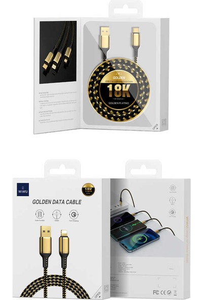 Wiwu Golden Series GD-104 3 In 1 Data Cable 1.2m Wiwu Golden Series GD-104 3 In 1 Data Cable 1.2m