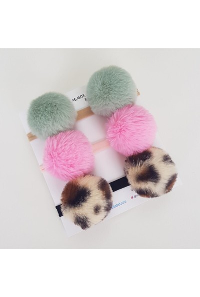 Mimol Bebek Ponponlu Fiyonklu Kız Bebek Çocuk 3'lü Saç Bandı Bandanası