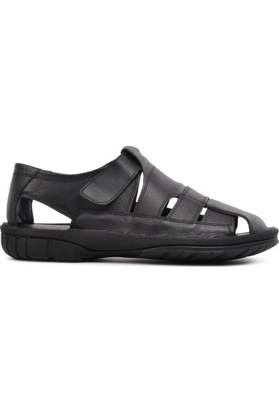 Castle Black Siyah Deri Erkek Sandalet