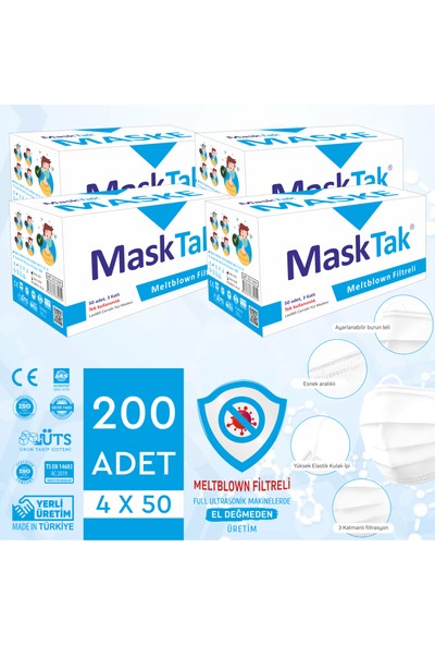 Masktak Cerrahi Maske 4 x 50'li Masktak Cerrahi Maske 4 x 50'li