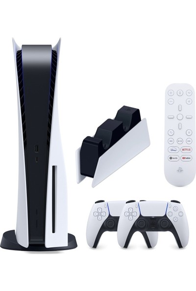 Playstation 5 + 2. Kol + Medya Kumandası + Şarj Istasyonu Playstation 5 + 2. Kol + Medya Kumandası + Şarj Istasyonu