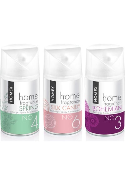 Homex Oda Kokusu Sprey Spring ve Silk Candy ve Bohemian 3 x 260 ml
