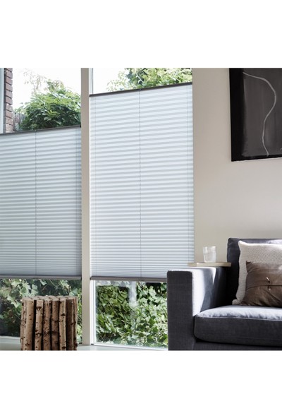 Sarpaş Yapıştırmalı Plise Cam Balkon Perdesi Beyaz Profil Beyaz Kumaş 59X174