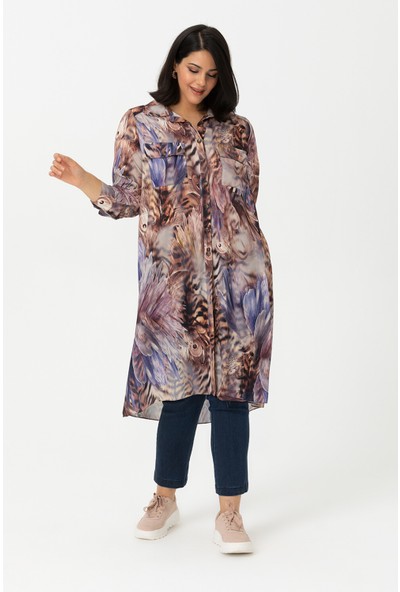 Galaxi Kadın Büyük Beden Desenli Tunik 3051008 Mor