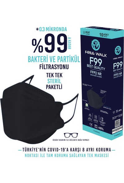 Free Walk F99 Best Quality FFP2 Free Walk Maske 10 Adet Siyah 10'lu Free Walk F99 Best Quality FFP2 Free Walk Maske 10 Adet Siyah 10'lu