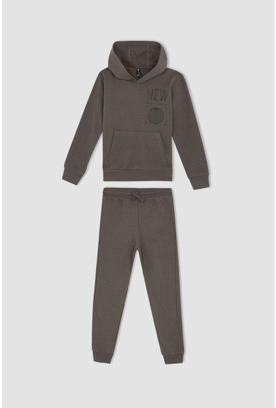 DeFacto Erkek Çocuk Slim Fit Kapüşonlu Yazı Baskılı 2'li Takım V5569A621WN