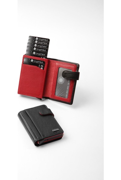 Cengiz Pakel Hakiki Deri Erkek Kartlık SIYAH-KIRMIZI-2454T