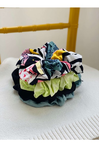 Retrobird 4 Lü Büyük Boy Scrunchies Toka Seti Kadın Çok Renkli