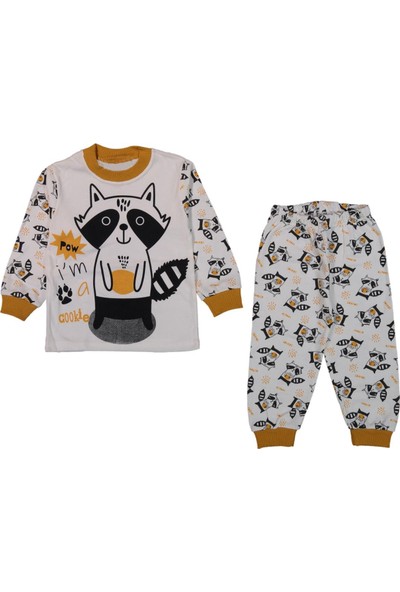 Süpermini Rakun Baskılı Bebek Boy Hardal Erkek Pijama Takımı Süpermini Rakun Baskılı Bebek Boy Hardal Erkek Pijama Takımı