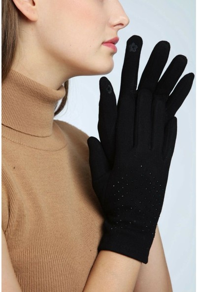 Qashmir Kadın Dokunmatik Parmak Içi Polarlı Boncuk Işlemeli Eldiven