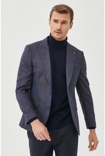Altınyıldız Classics Slim Fit Dar Kesim Mono Yaka Casual Desenli Lacivert Ceket