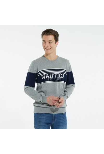Nautica Erkek Gri Uzun Kollu Baskılı Triko SC17522T.0GH