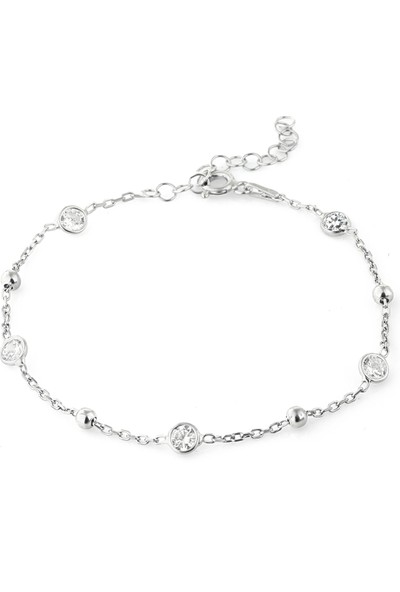 Elika Silver Kadın Taşlı Top Detaylı 925 Ayar Gümüş Bileklik