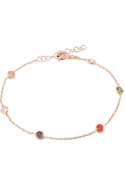Elika Silver Kadın Renkli Taş Detaylı Rose Kaplama 925 Ayar Gümüş Bileklik