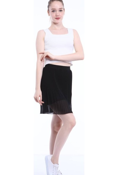 My Farbe Kadın Siyah Pliseli Şifon Mini Etek