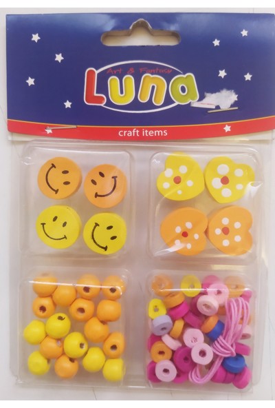 Luna Kolye - Bileklik Yapım Seti Ahşap Boncuklar Kalp - Smiley Luna Kolye - Bileklik Yapım Seti Ahşap Boncuklar Kalp - Smiley