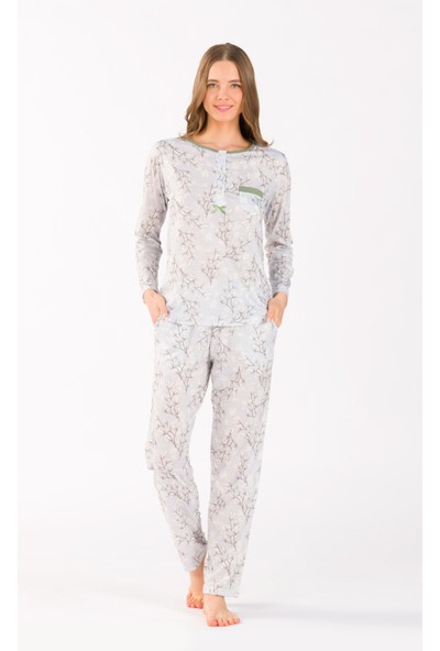 Yeni Inci Çiçekli Uzun Kollu Viskon Kadın Pijama Takımı Ekru Yeni Inci Çiçekli Uzun Kollu Viskon Kadın Pijama Takımı Ekru