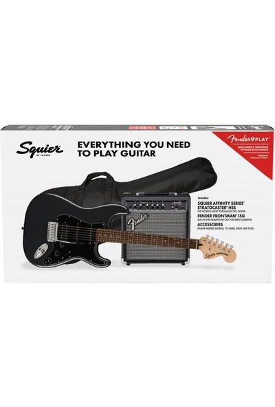 Squier Affinity Stratocaster HSS Laurel Klavye Charcoal Frost Metallic Gig Bag Frontman 15G Elektro Gitar Seti Squier Affinity Stratocaster HSS Laurel Klavye Charcoal Frost Metallic Gig Bag Frontman 15G Elektro Gitar Seti