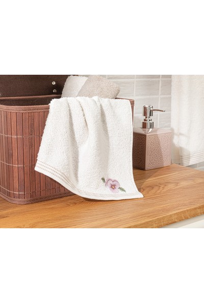 English Home Mauve Nakışlı El Havlusu 30 x 45 cm Krem