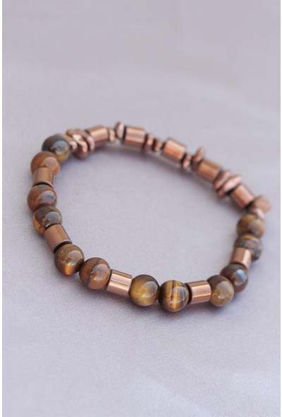 Kırmızı Papyon Kahverengi Doğal Taş Erkek Bileklik