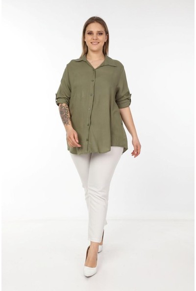 My Life Big Size Haki Rengi Kadın Büyük Beden Gömlek