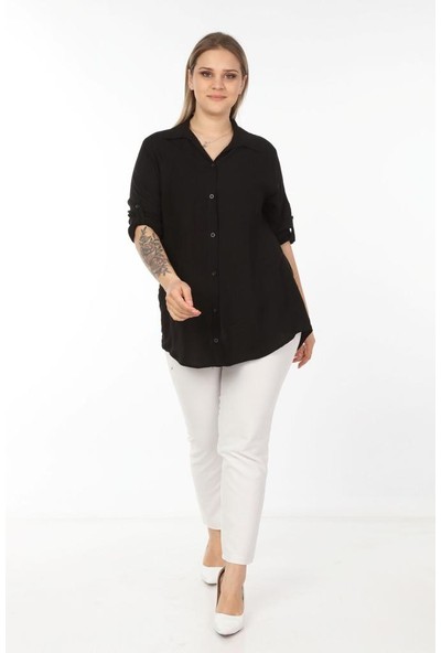 My Life Big Size Siyah Kadın Büyük Beden Gömlek