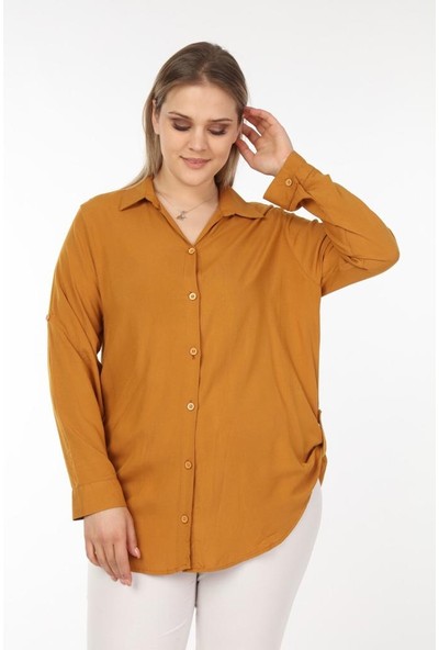 My Life Big Size Hardal Rengi Kadın Büyük Beden Gömlek My Life Big Size Hardal Rengi Kadın Büyük Beden Gömlek