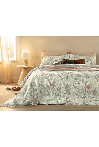 English Home Geranium Pamuklu Çift Kişilik Nevresim Setı 200 x 220 cm Su Yeşili
