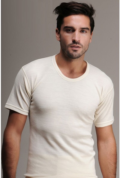 Hasyün Içlik 100 Krem Erkek Kısa Kollu Yün Içlik Termal Fanila